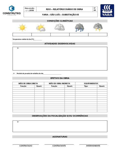 Modelo Rdo Em Branco Pdf