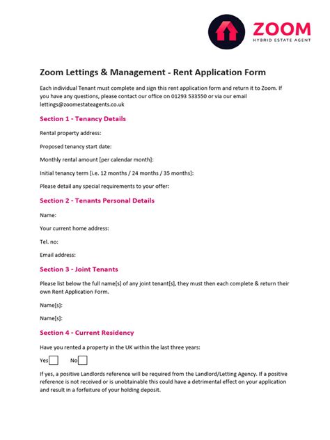 Rent Application Form Pdf Leasehold Estate Renting