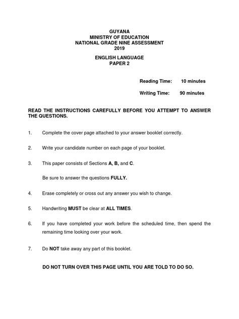 National Grade 9 Assessment 2019 English P2 And Mark Scheme Pdf