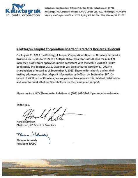 2023 Dividend Declaration Kikiktagruk Inupiat Corporation