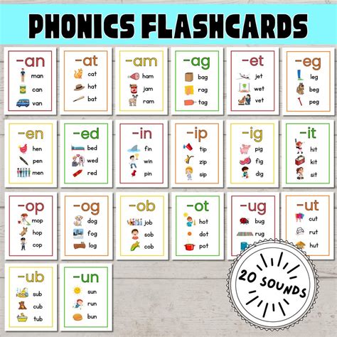 Kindergarten Phonics Flashcards Homeschool Printable Reading Cvc