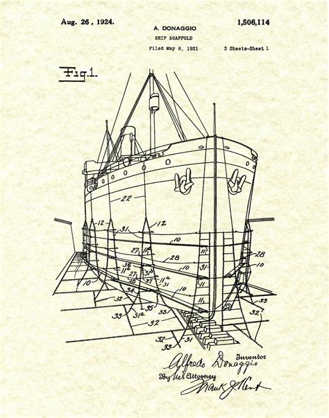 1924 Ship Scaffold Patent Print Vintage Ship Poster Nautical Decor