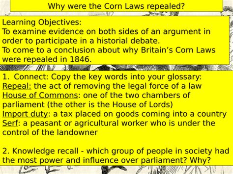 Why Were The Corn Laws Repealed Teaching Resources