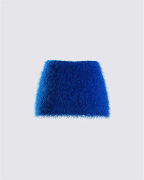 Blue Fuzzy Mini Skirt Textured Party Night Out Finesse