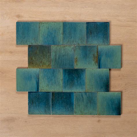 Sicily Turchese Blue Gloss Zellige Cushioned Edge Porcelain Tile 100x1