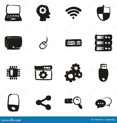 Computer Programming Icons Freehand Fill Stock Vector Illustration Of