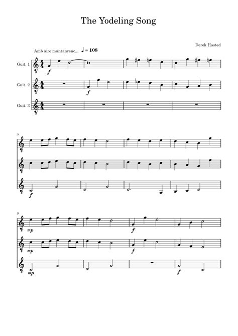 The Yodeling Song Derek Hasted Sheet Music For Guitar Mixed Trio