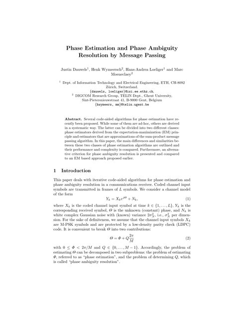 Pdf Phase Estimation And Phase Ambiguity Resolution By Message Passing