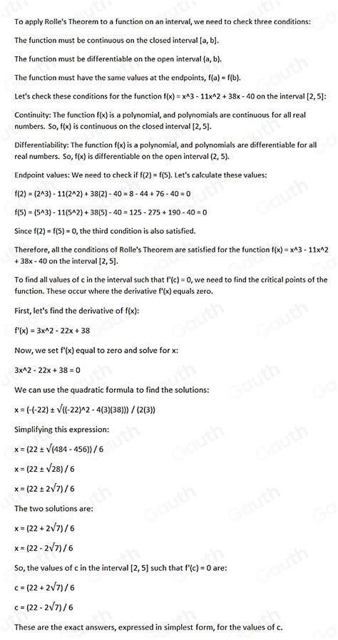 Solved Verify That Rolles Theorem Can Be Applied To The Function Fx