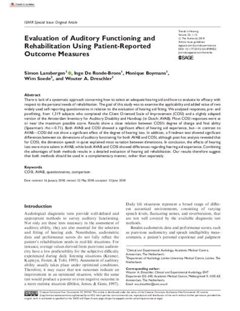 Pdf Evaluation Of Auditory Functioning And Rehabilitation Using