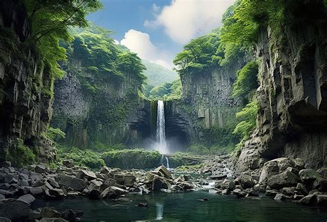 둘러싸인 돌 협곡의 폭포 계곡 물 산 배경 일러스트 및 사진 무료 다운로드 Pngtree