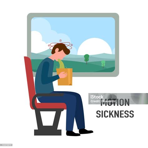 Motion Sickness Concept Vector Illustration Man Vomit On Train Or Bus