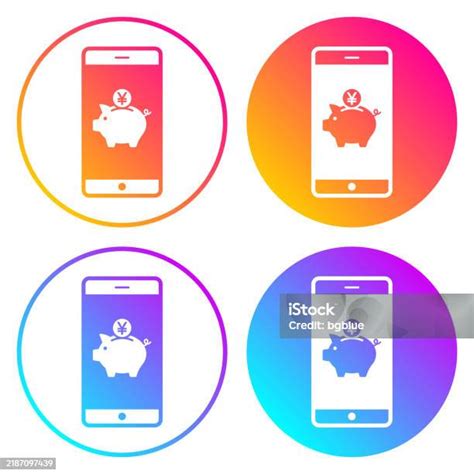 Yen Savings With Smartphone Round Icons With Color Gradients Stock
