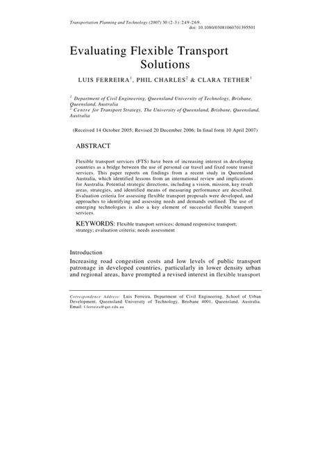 Pdf Evaluating Flexible Transport Solutions