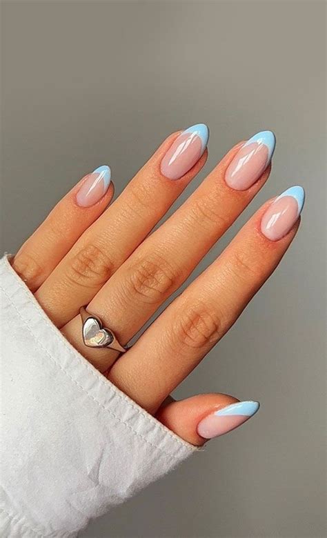 31 Cute Sky Blue French Tip Nails Blue Classic Frenchies Artofit