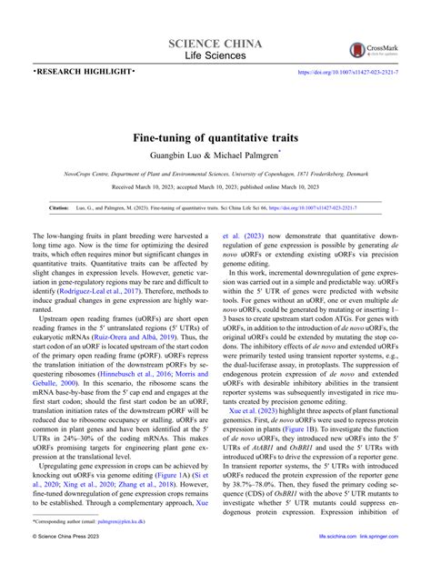 Pdf Fine Tuning Of Quantitative Traits
