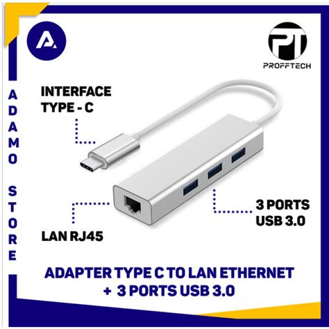Jual Profftech Adapter Usb Type C To Lan Rj Usb Hub Ports Converter Type C To Ethernet