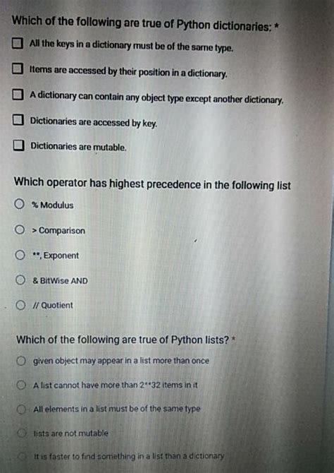 solved which of the following are true of python