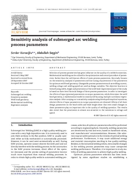Pdf Sensitivity Analysis Of Submerged Arc Welding Process Parameters