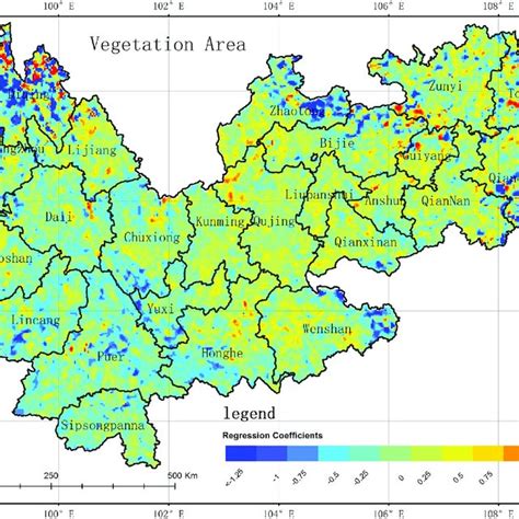 Spatial Distribution Of Gwr Regression Coefficient Between Vegetation Download Scientific