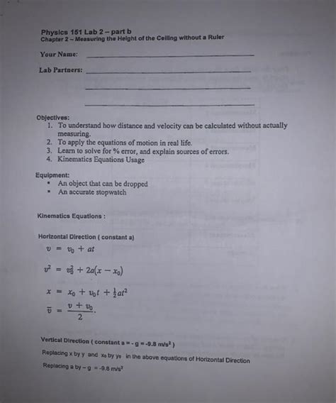 Physics 151 Lab 2 Part B Chapter 2 Measuring The