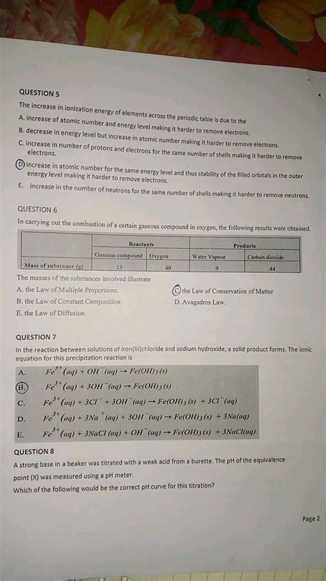 Question 5 The Increase In Ionization Energy Of Elements Across The Perio