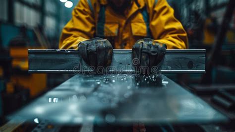 Skilled Worker Using Riveting Tool On Metal Profile For Precise And Meticulous Assembly Work
