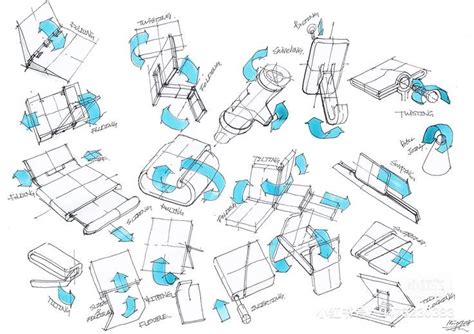 Industrial Design Sketches With Blue Arrows