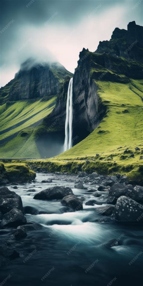 Premium Photo Saturated Color Fields A Stunning Waterfall In A Grass