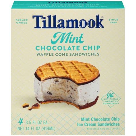 Tillamook Mint Chocolate Chip Waffle Cone Ice Cream Sandwiches 4 Ct