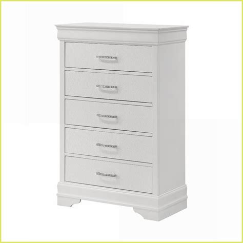 Chests 5 Drawer Modern Tall Chest White Textured Finish With Crystal
