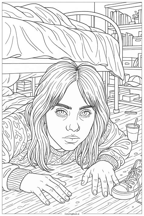 Page De Coloriage Billie Eilish Sous Le Lit Pdf And Png Imprimables