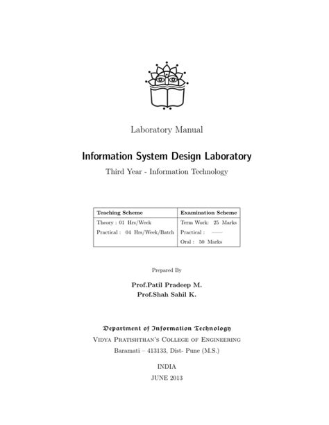 Information System Design Laboratory Laboratory Manual Third Year