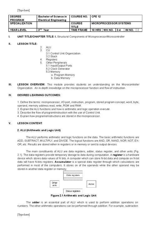 Microprocessor Systems Module 2 Degree Program Bachelor Of Science In