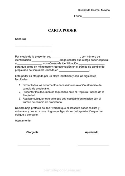 Carta Poder Simple Cambio De Propietario