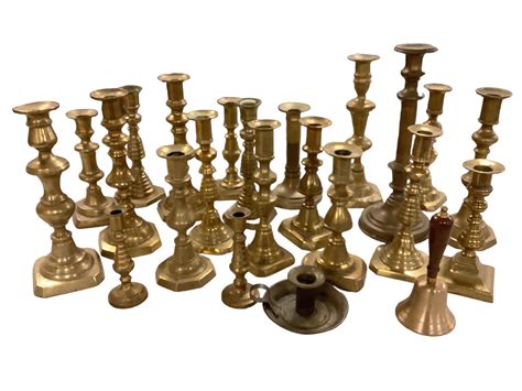 Lot Large Lot Of 22 Brass Candlesticks Ranging In Height From 2 12