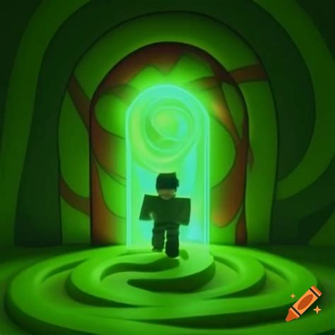 Candy Portal Glowing With Roblox Character Stepping In Cartoon Style