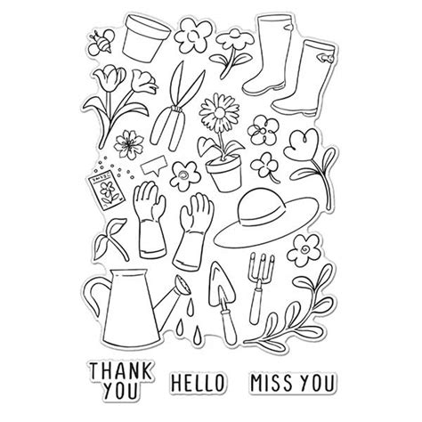 Hero Arts Gardening Tools And Flowers Clear Stamp Set The Foiled Fox