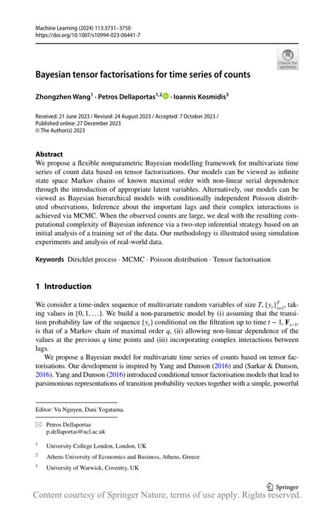 Pdf Bayesian Tensor Factorisations For Time Series Of Counts