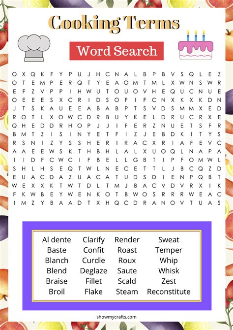Cooking Word Search Puzzles Free Printable Worksheet