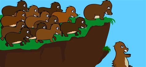 Lemmings Jumping Off A Cliff
