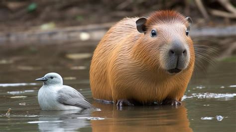 Next Capybara Is In A Body Of Water To Bird Capybaras Backgrounds 