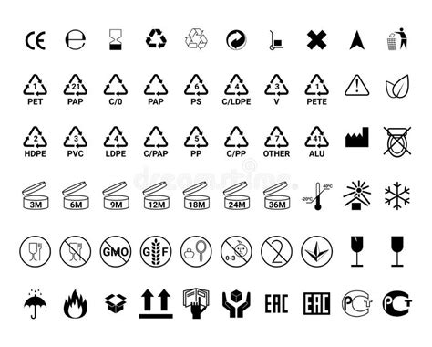 Packaging Symbols Set Black Recycling Handle With Care Fragile