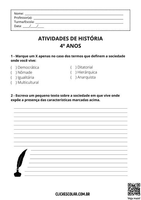 Atividades De História Para 4º Ano Click Escolar