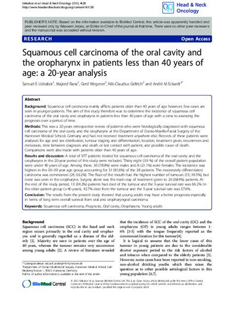 Pdf Squamous Cell Carcinoma Of The Oral Cavity And The Oropharynx In