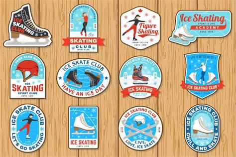 Set Of Ice Skate Club Logo Badge Patch Design Concept For Shirt Or
