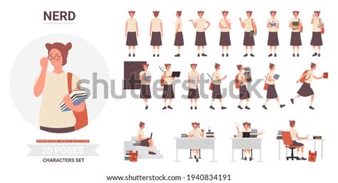 Nerd Pose Vector Illustration Set Cartoon Stock Vector Royalty Free