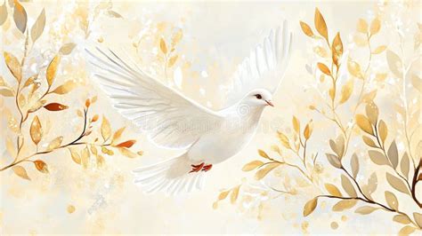 A White Dove Gracefully Soars Through The Air Surrounded By Golden And