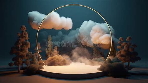 Interior With Circular Architecture Form In 3d Style Abstract Room With Arc Element And Trees