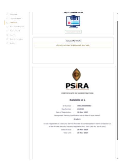 Grade A Psira Certificate Pdf